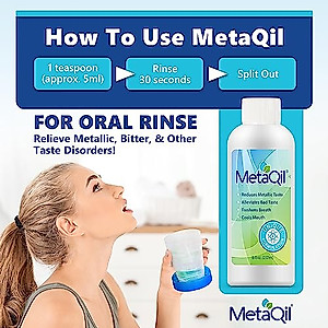 MetaQil Oral Rinse, Relieve Metallic, Bitter and Other Taste Disorders, Made from Natural Ingredients, Cools and Freshens Breath, 8 oz Bottle, 2 Count. Contains A Free Ilios Travel Cup