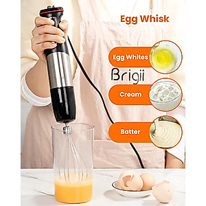 Brigii 800W Hand Blender, Immersion Hand Blender with 5 Mixing Speed, Handheld Blender Set including Blending Shaft, Food Chopper, Egg Whisk, Milk Frother, and Mixing Cup-Black