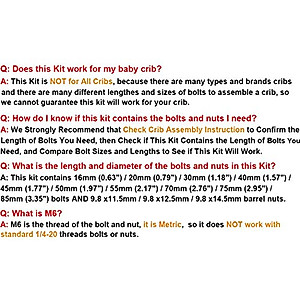 Crib Screws and Bolts Replacement Hardware Kit - Baby Bed Screws 85mm 75mm 70mm 55mm 50mm 45mm 40mm 30mm 20mm 16mm M6 Replacement Bolts Barrel Nuts for Baby Toddler Bed Crib Furniture