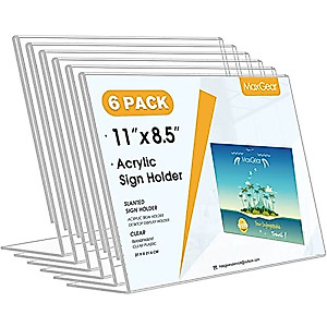 MaxGear Acrylic Sign Holder 8.5x11 inches 6 Pack, Horizontal Sign Holders Clear Paper Display Stand, Slant Back Flyer Frames Table Top Menu Document Holder for Office, Store, Restaurants - Landscape