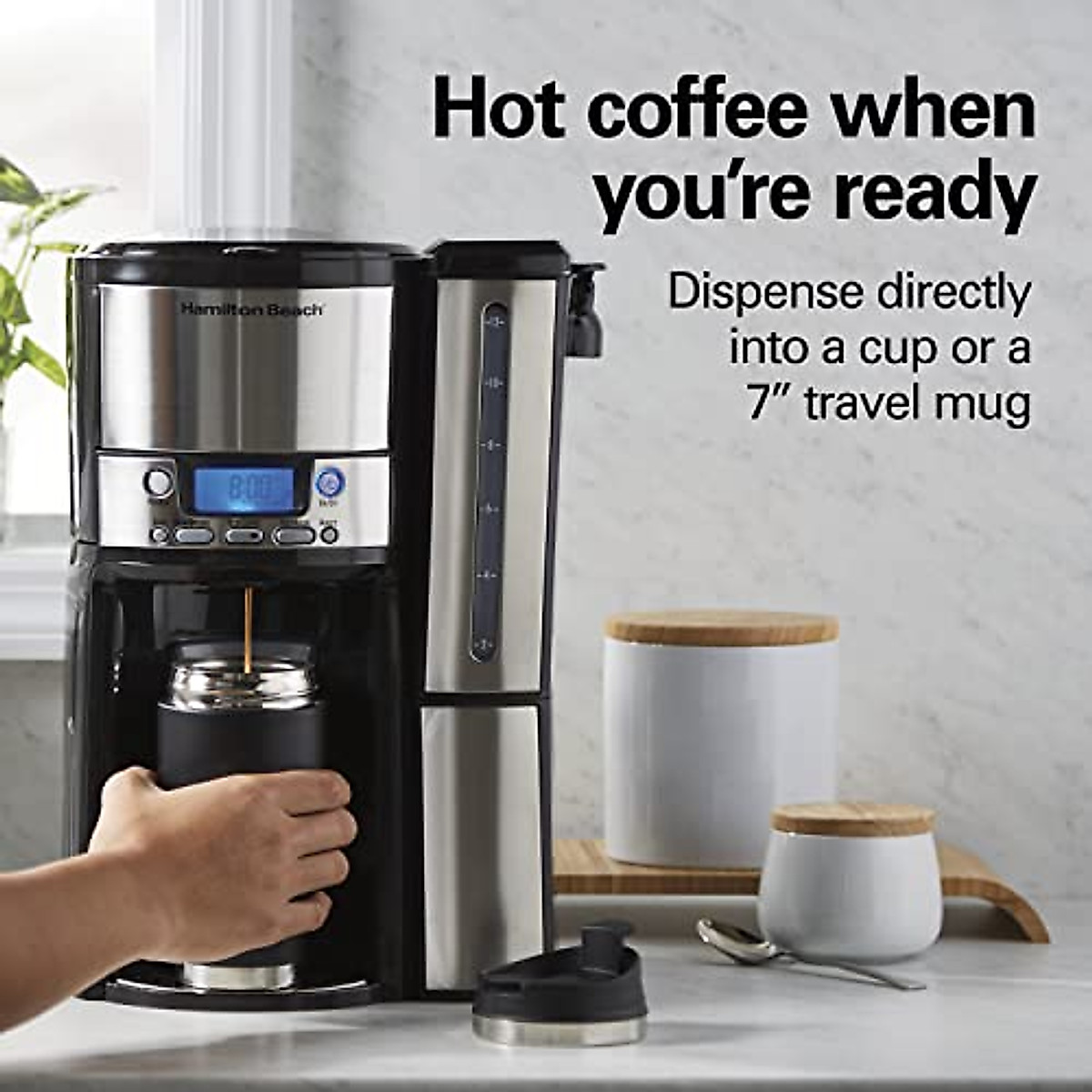 Hamilton Beach Brewstation Programmable Dispensing Drip Coffee Maker with 12 Cup Internal Brew Pot, Removable Reservoir, Black & Stainless Steel