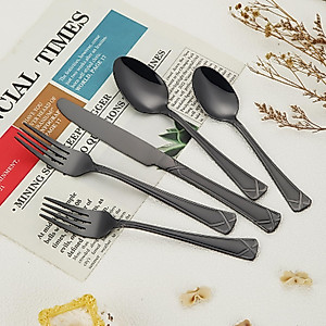 X-Haoware 30-Piece Black Silverware Set, Stainless Steel Flatware Set Cutlery Set include Knives, Forks and Spoons Service for 6, Mirror Polished