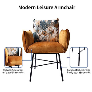 Modern Fabric Living Room Chair-Waiting Room Chairs Accent Chair with Metal Legs, Leisure Chair with Thick Seat Cushion, Ergonomic Accent Chair for Living Room, Bedroom - Floral Print (Yellow)