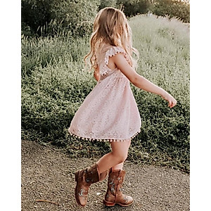 2Bunnies Girl Baby Toddler Vintage Lace Pom Pom Flutter Sleeve Easter Birthday Outfit Dress (Dusty Pink, 2T)