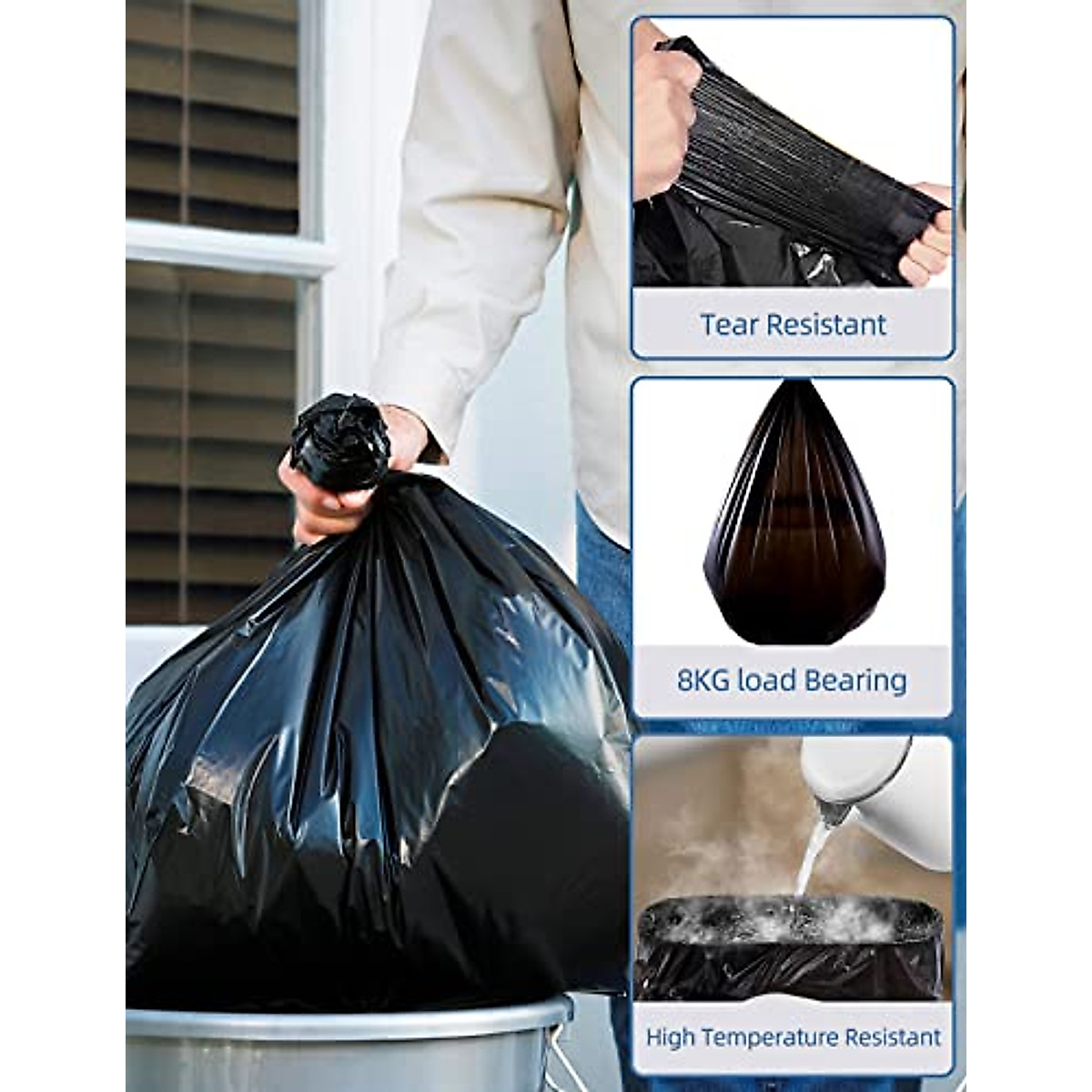 Waikas Kitchen Trash Bags 13 Gallon, 25 Counts, 60cm*70cm, 13.5g/pcs, Unscented, Black