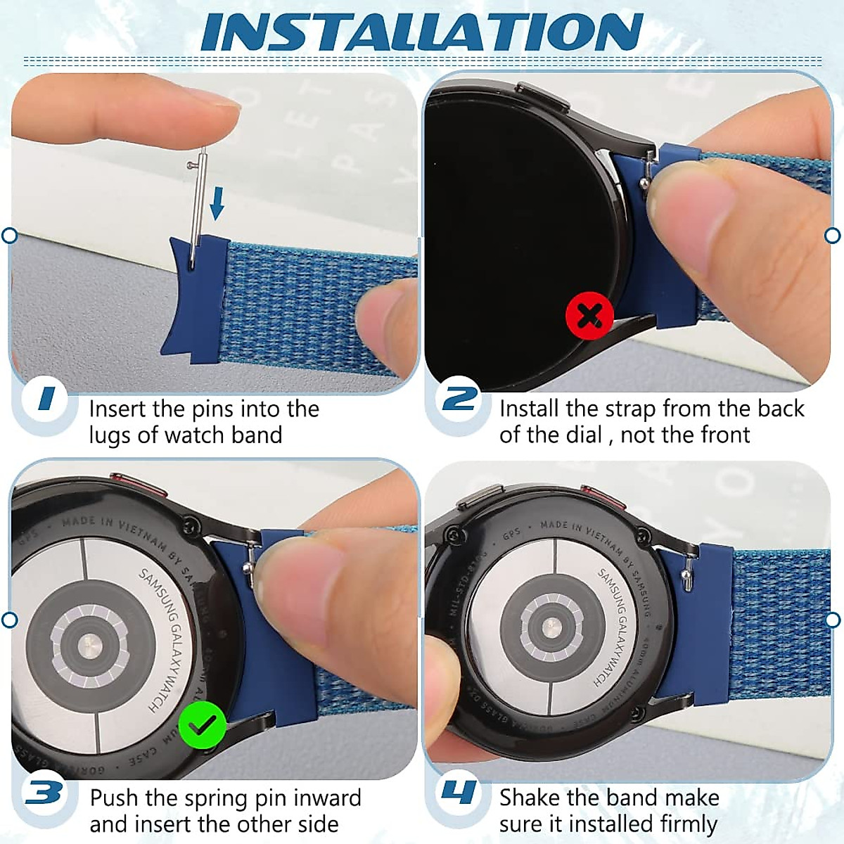 Bcuckood Nylon Loop Compatible with Samsung Galaxy Watch 6/5/4 40mm 44mm/Watch 6 Classic 43mm 47mm/Watch 5 Pro 45 mm/Watch 4 Classic 42mm 46mm, Sport Nylon Breathable Replacement Straps for Women Men