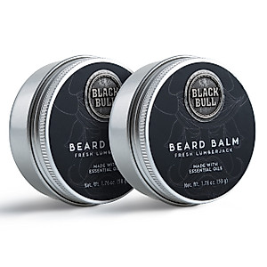 BLACK BULL MEN CARE: Beard Balm with Essential and Vegetable Oils, Bees Wax, Shea Butter and Menthol, Moisture and Nourish, Pack of 2, 50g, Beard Products