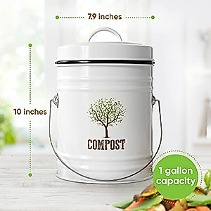 Third Rock Compost Bin Kitchen – 1.0 Gallon Countertop Compost Bin with Lid – Kitchen Compost Bin Countertop – Indoor Compost Bin Kitchen Counter Includes Inner Compost Bucket Liner - Indoor Composter