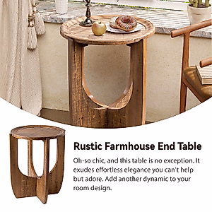 COZAYH Rustic Farmhouse End Table, French Country Accent Side Table for Family, Dinning or Living Room, Small Spaces, Modern, Round, Brown End Table