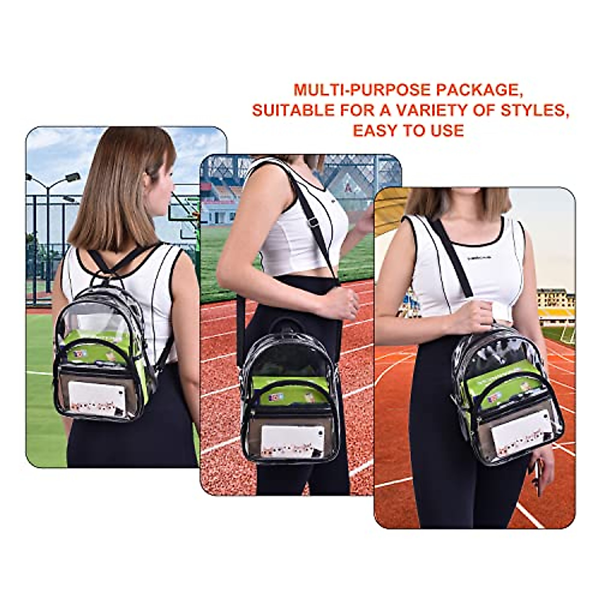 Oraben Small Clear Backpack Stadium Approved,Small Clear Purse Backpack Clear Cute Daypacks Convertible Shoulder Bag Clear Bag for Women Girls (Black,Small)