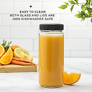JoyJolt Glass Juice Bottles, 16 oz Glass Bottles with Caps. Set of 8 Juice Containers with Lids for Fridge, and Labels for Juice Jars. Glasses for Juice, Cold Brew Bottles, Smoothie Jars