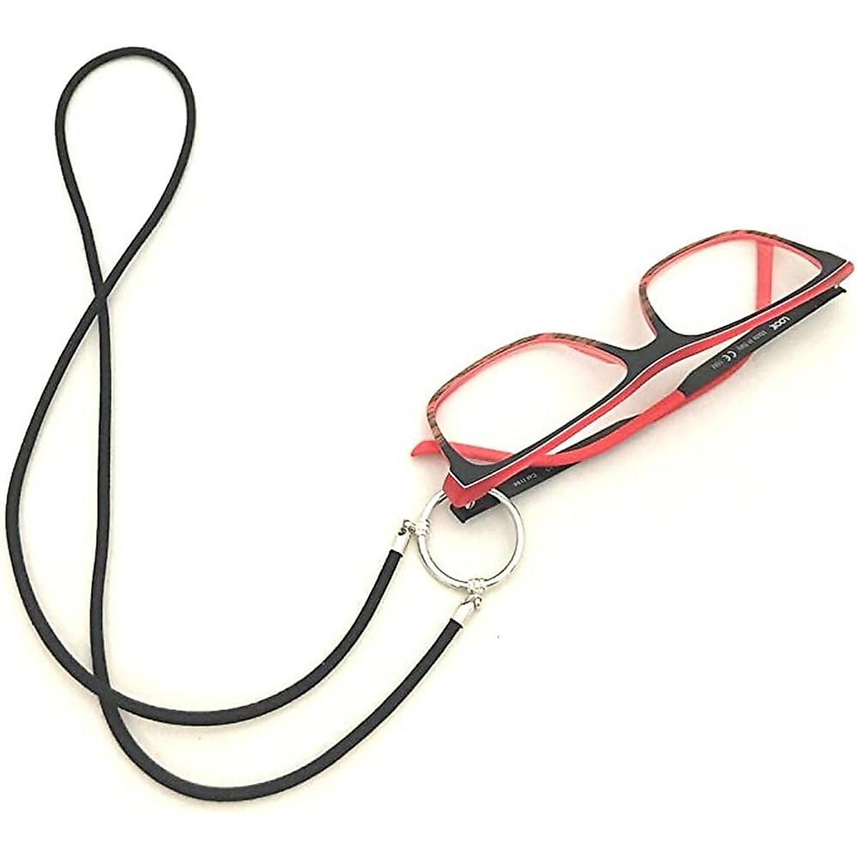 Reading Glasses Holder | Eyeglass Necklace | Sunglasses Necklace | Metal Loop Necklace | Gifts for Women | Black Stretch Silk - Silver Alloy