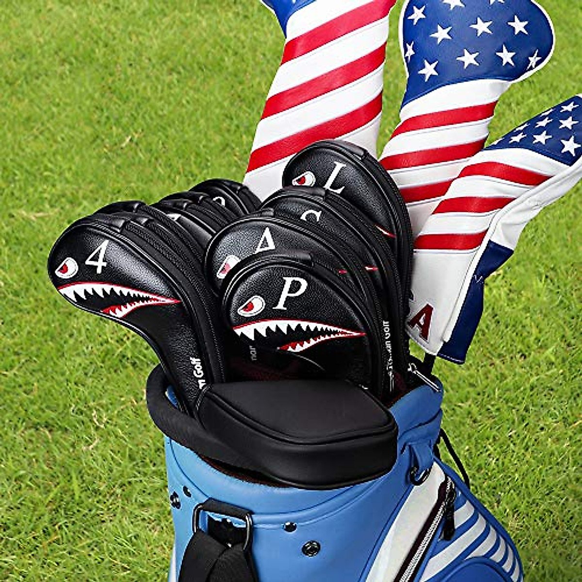 Craftsman Golf 10pcs/Set Shark Golf Club Iron Head Covers Headcover with No. on Both Sides Suitable for Right and Left Handed Golfer Zipper Closure (Iron Headcover)