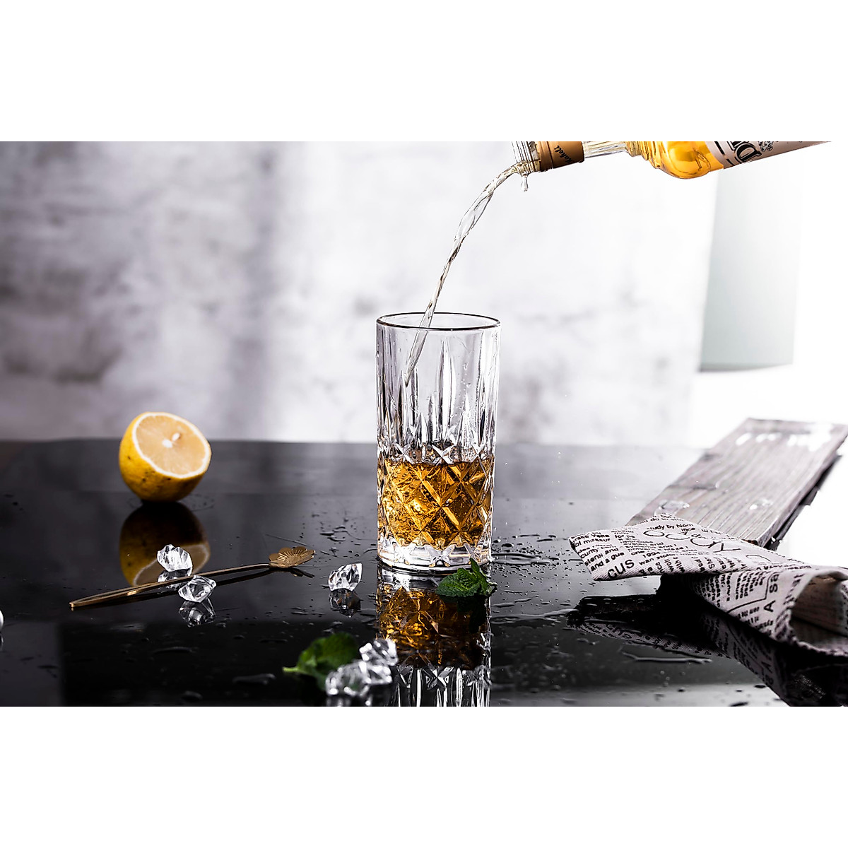 binsakao Highball Glasses Collins Tall Beverage Set of 6, 14 Ounce Cups Glassware for Drinks, Water, Beer, Soda