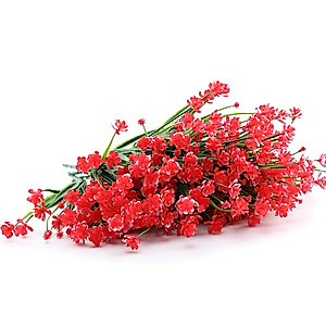 ArtBloom 20 Bundles Outdoor Artificial Fake Flowers UV Resistant Shrubs Plants, Faux Plastic Greenery for Indoor Outside Hanging Plants Garden Porch Window Box Home Wedding Farmhouse Decor (Red)