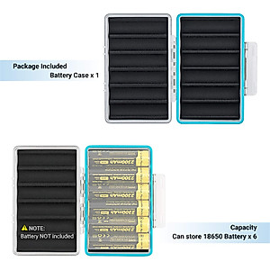 JJC 18650 Battery Case, Shockproof & Water-resistant Battery Storage Holder for 6 x 18650 Battery, PC Shell Easy to Carry