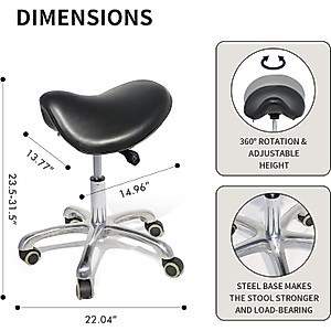 LIMKOMES Saddle Stool Salon Chair Ergonomic Adjustable Swivel Stool Chair with Hydraulic Lifting Height Adjustable Rolling Stool for Office Desk Clinic Dentist Spa