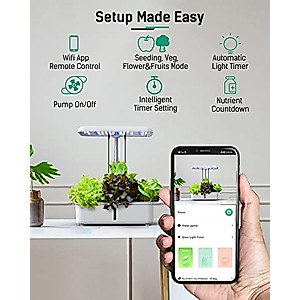 WiFi 14 Pods Hydroponics Growing System, Smart Hydro Indoor Herb Garden with LED Grow Light Up to 20.6", Automatic Timer, Plants Germination Kit with Pump System for Home Kitchen Gardening(White)