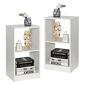 Tangkula 2 Cube Bookcase Set of 2, 2 Shelf Cube Bookshelf with Anti-toppling Device, Small Display Shelf for Small Spaces, Freestanding Wood Storage Unit for Home Office Study Living Room (White)