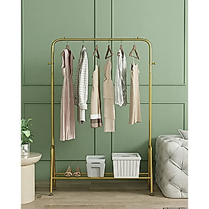 GAMNOF Gold Clothes Rack Metal Clothing Rack 1 Shelf Garment Rack for Storage and Organization of Clothes, Hats and Bags and etc