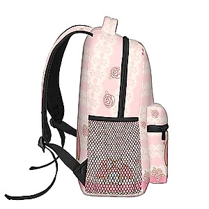 RODES Pink Bow My Bunny Melody Backpack My Bunny Melody Polyester Waterproof Bag Lightweight Travel Camping Backpack Women Daily Handbag Large Capacity Daypack With Keychain