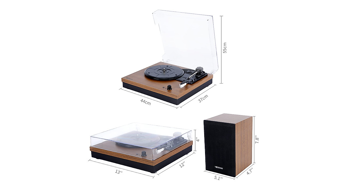 Vosterio Bluetooth Record Player – Retro 3-Speed Turntable