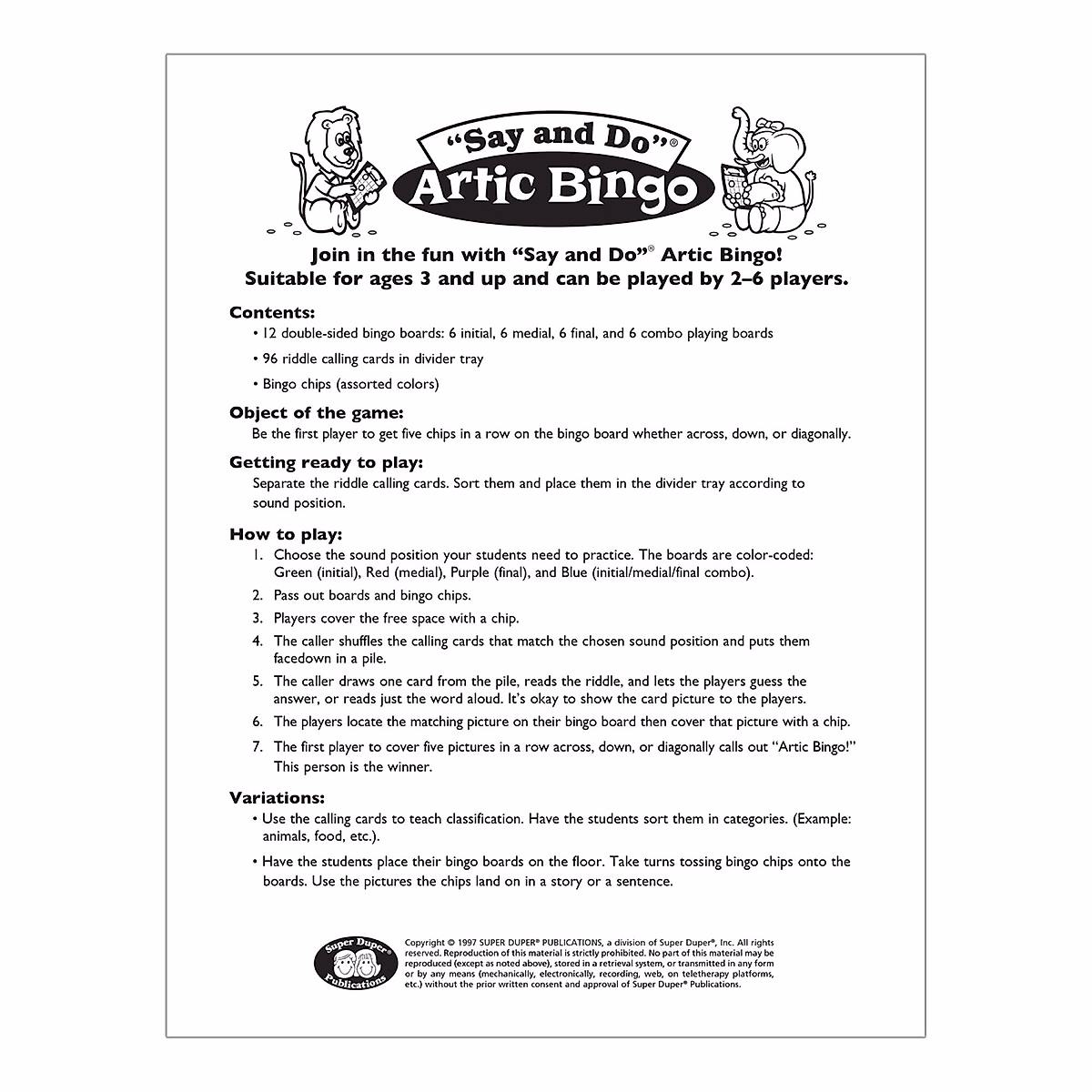 Say and Do Artic Bingo Sound Game Letter “S” - Super Duper Educational Learning Toy for Kids