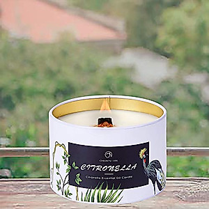 CHLOEFU LAN Citronella Candles Outdoor and Indoor 12.4 Oz Large Scented Candles with Pure Lemongrass Essential Oil and Natural Soy Wax for Garden Patio Yard Home Balcony, Wood Wicked Candles 2 Pack