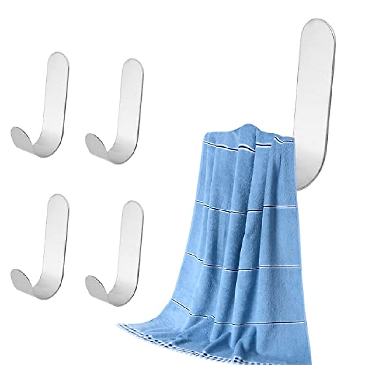 Zorveiio 24 Pcs Self Adhesive Hooks Heavy Duty, 304 Stainless Steel Hooks Razor Holder Wall Hooks Bath Towel Hook Hanging Hooks for Towels Robe Coat Hats Shower Bathroom Kitchen - Brushed Nickel