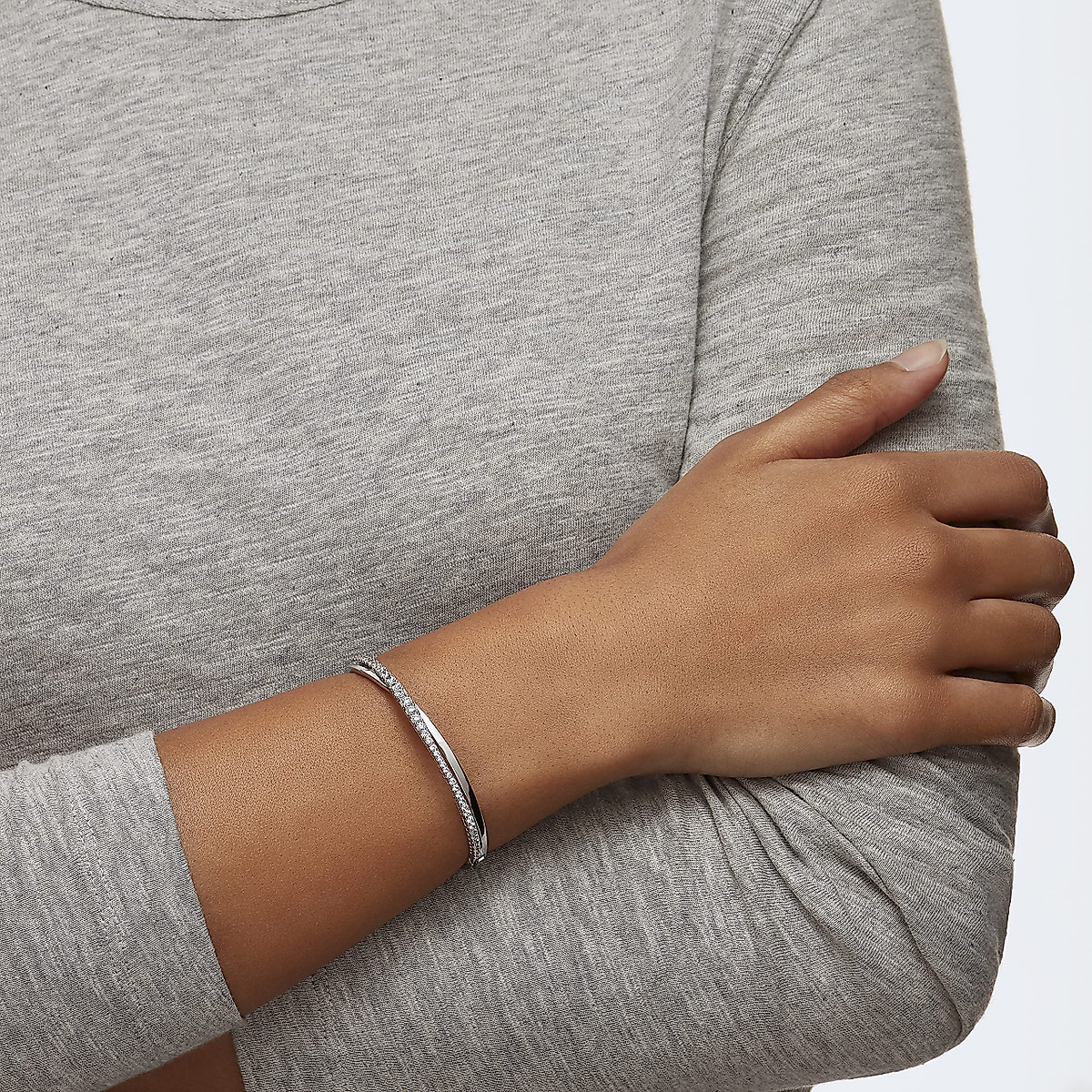 SWAROVSKI Hyperbola Women's Bangle Bracelet with Clear Crystals on a Rhodium Finished Setting, Size M