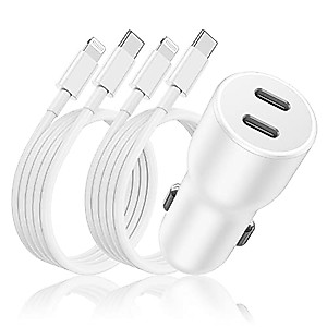 iPhone Car Charger Fast Charging, [Apple MFi Certified] 45W Dual USB C Car Charger Cigarette Lighter with 2Pack USB C to Lightning Cable Cord,Apple Car Charger for iPhone 14/13/12/11 Pro Max Plus iPad
