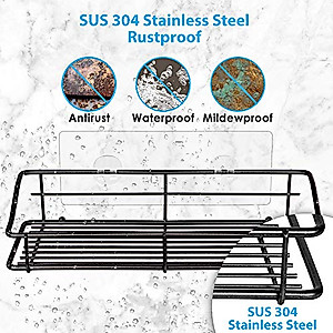 Nieifi Shower Caddy Basket with Hooks Soap Dish Holder Shelf for Shampoo Conditioner Bathroom Kitchen Storage Organizer SUS304 Stainless Steel Adhesive No Drilling - 3 Pack Black