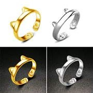 HYSGM Women Fashion Creative Cat Ear Rings Girls Adjustable Cute Pet Ring Jewelry Gift (Gold)