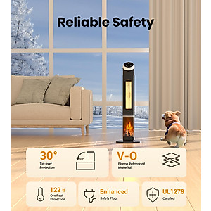 Mountman Space Heater, 38" Tower Heater with Remote, 3 Modes, 80° Osillation, Overheating & Tip-Over Protection, Electric Heater for Large Room, Office Use