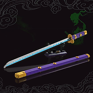 CHUANGPIN Zoro Anime Swords Building Set Compatible with Lego,Roronoa Zoro Yamato Sword with Scabbard and Bracket,Handmade Purple Yama Enma Katana Toy Building Set for Adults