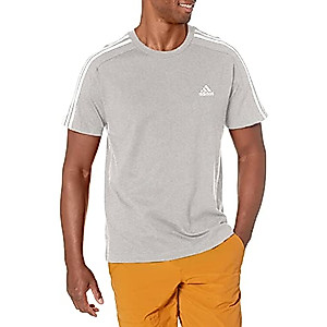 adidas Men's Essentials Single Jersey 3-Stripes T-Shirt, Medium Grey Heather/White, Large