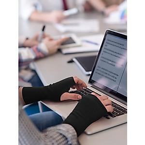 2 Pairs Fingerless Gloves Women Man Stretchy Knitted Gloves Thumb Hole Mittens Wrist Length Arm Warmers (Black, Black)