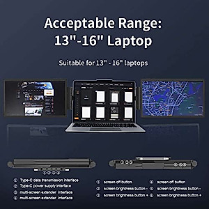 Fairnull Screen Extender for Laptop, 12'' Triple Portable Monitor Extender Workstation for 13-16" Laptop, FHD 1920 * 1080P IPS Dual Display Connection by only 1 USB C Cable for Mac/Windows