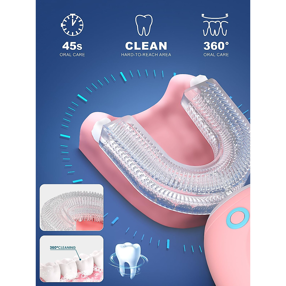 FTOYIN Kids U Shaped Electric Toothbrush, Kids Electric Toothbrushes with 5 Modes, Sonic Toothbrush Kids IPX7 Waterpoof with 3 Brush Heads, 360° Automatic Toothbrush Kids for Age 2-12