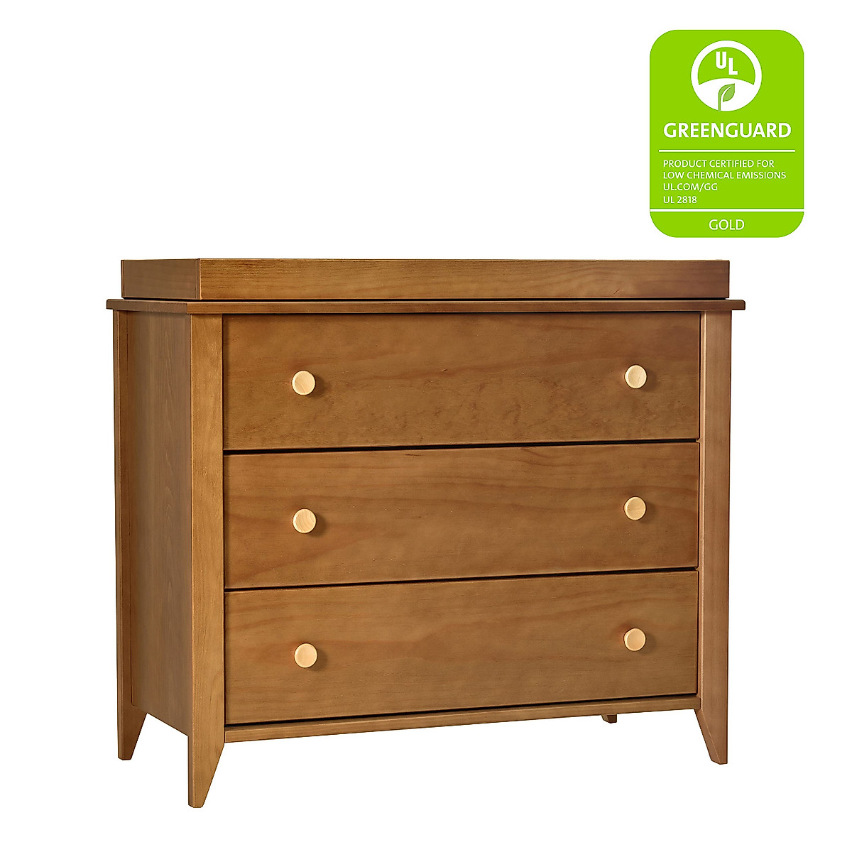 Babyletto Sprout 3-Drawer Changer Dresser with Removable Changing Tray in Chestnut and Natural, Greenguard Gold Certified
