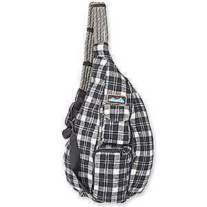 KAVU Plaid Rope Sling Bag Crossbody Backpack with Adjustable Shoulder Strap - Oatmeal