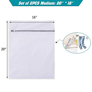 Laundry Bags (2*M), 2PCS, Medium.Premium Fine Mesh Laundry Bag. To Prevent Snagging, Wrinkling, Tweaking, Twine, and Reduce Abrasion, Protecting Delicates Cleaning, Store and Packing Luggage.