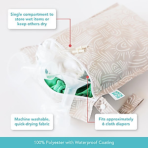 Bumkins Waterproof Wet Bag for Baby, Travel, Swim Suit, Cloth Diapers, Pump Parts, Pool, Gym Clothes, Toiletry, Strap to Stroller, Daycare, Zipper Reusable Bag, Wetdry Packing Pouch, Boho Beige