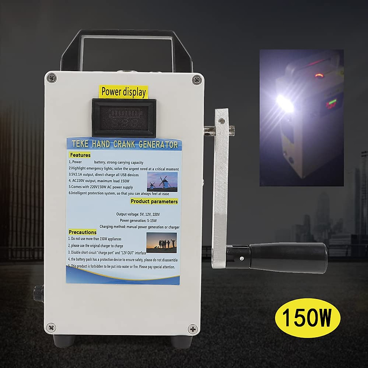 AKaSping Hand Cranked Generator 150W High Power Portable Charger Home Outdoor Lighting Field Mobile Power Supply Generator for Mobile Phone Computer Charging (Generator(without Vehicle Charging))
