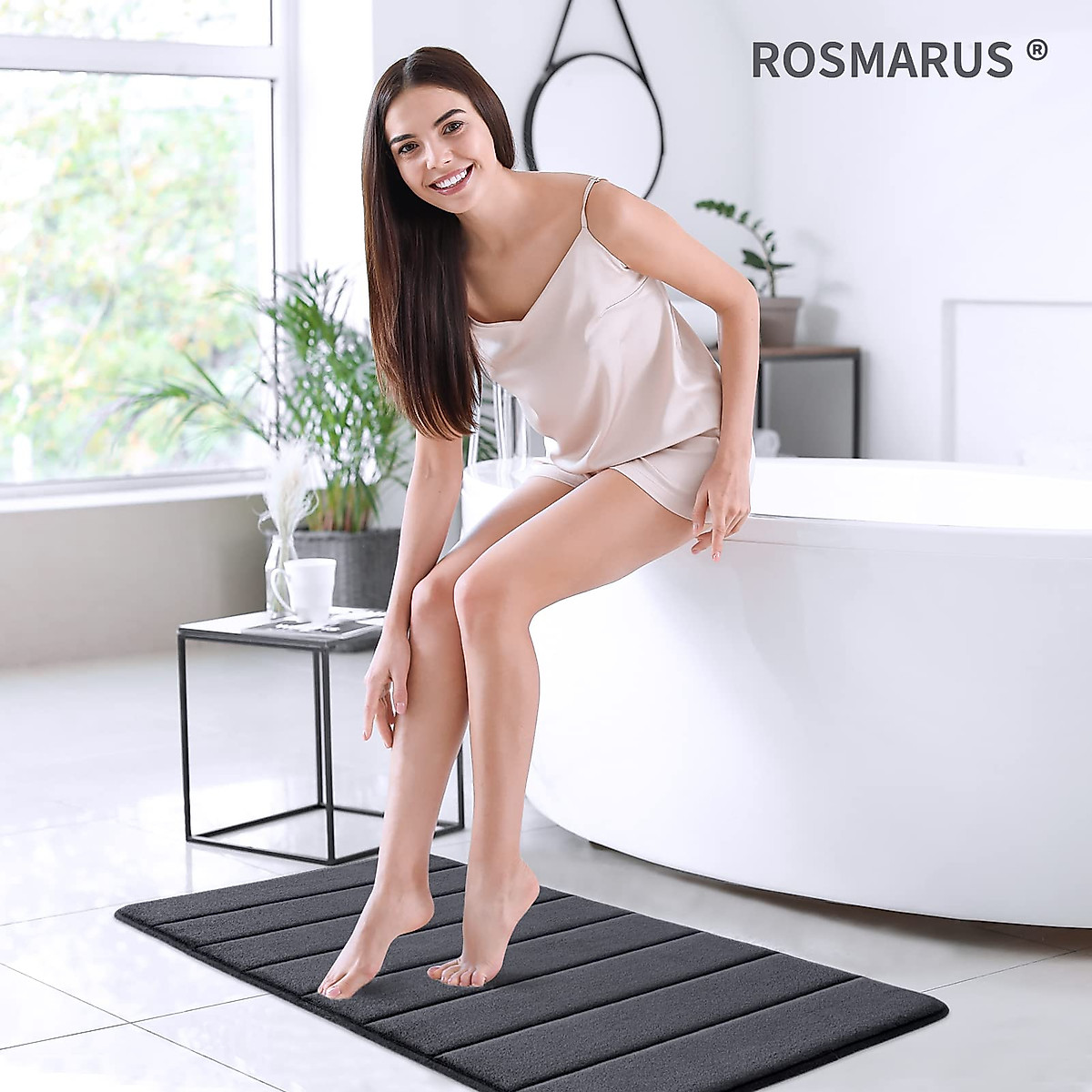 ROSMARUS Memory Foam Bath Mat 20” x 32”, Water Absorbent Shower Mat, Thick Bath Rugs for Bathroom Non Slip with PVC Backing, Ultra Soft Bathroom Rugs for Bathroom Floor & Tub, Charcoal Gray