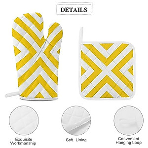 4PCS Oven Mitts and Pot Holders Sets, Yellow & White Stripes Oven Mitts Set Heat Resistant Kitchen Microwave Gloves Safe for Baking,Cooking, BBQ