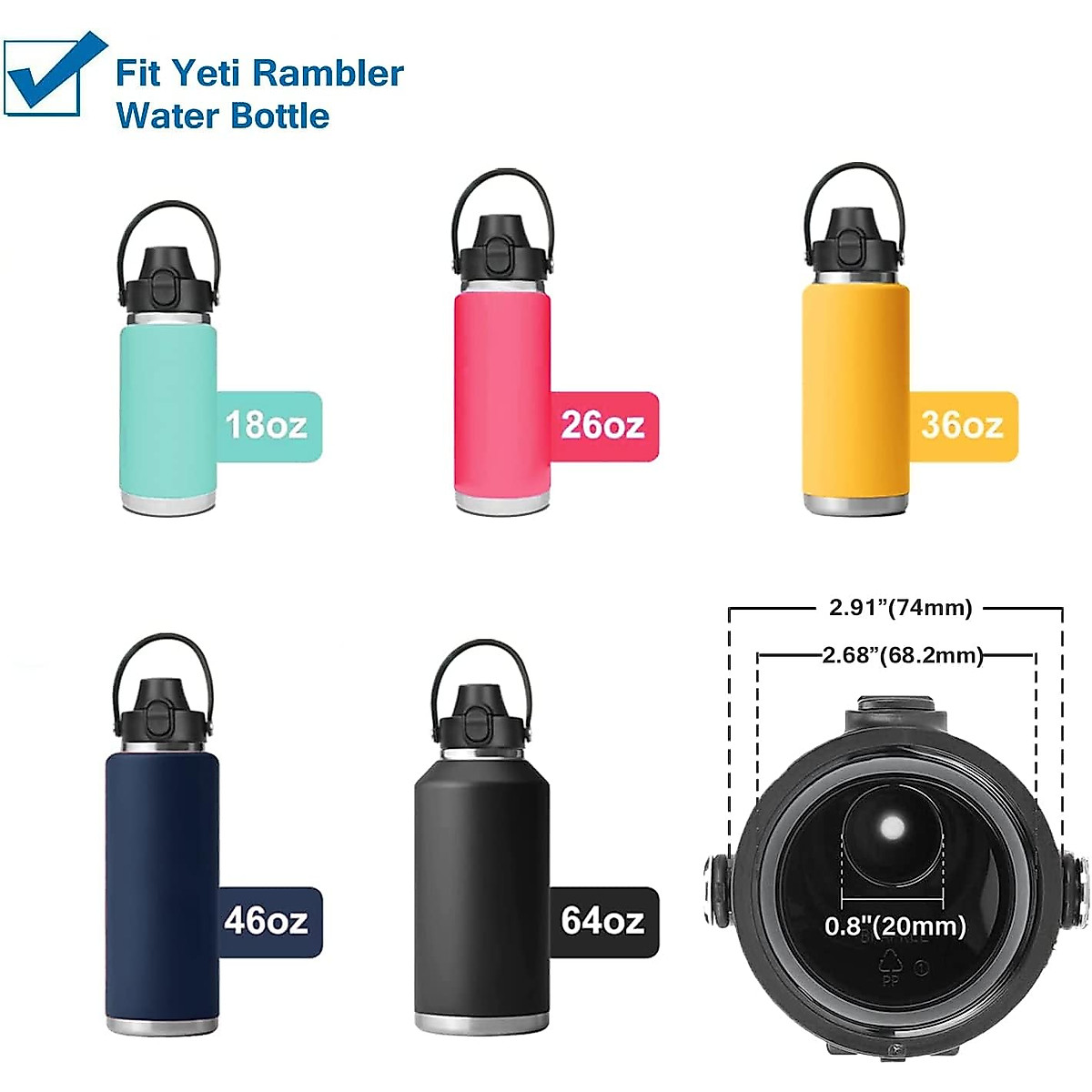 XACIOA Spout Lid for Yeti Rambler Bottle,Chug Cap with Push Bottom Replacement Top Lid,Fit 18 26 36 64 oz,BPA Free, Straw Lid Cover Accessories