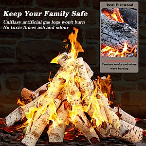 Uniflasy 26.8" Gas Fireplace Log Set, Ceramic White Birch for Intdoor Inserts, Vented, Propane, Electric Gas Fireplaces, Outdoor, Linear Fire Pits Ceramic Fiber Fake Wood Logs, Fireplace Decor, 6pcs