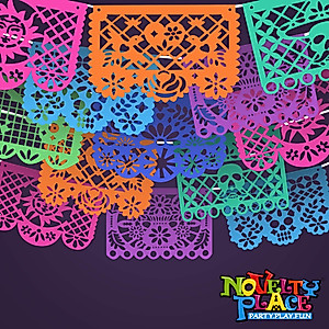 Novelty Place 15Ft 9Pcs Mexican Party Banners - Felt Papel Picado Banner - Mexican Fiesta Party Decorations for Dia De Los Muertos, Day of the Dead, Cino de Mayo, 9 Pattern Panels