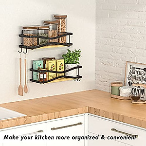 DatMou Floating Shelves Wall for Inside Kitchen, Bedroom, Living Room, Bathroom Storage and Decor, Wall Mounted Shelf with Metal Guardrail and Hooks, 2pcs